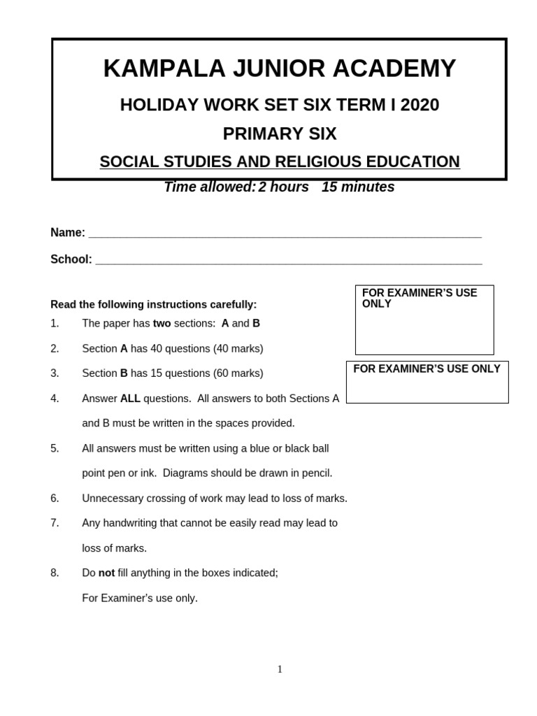 P.6 Set 6 SST Exam - Teacher - Ac | PDF | Baptism | Abrahamic Religions