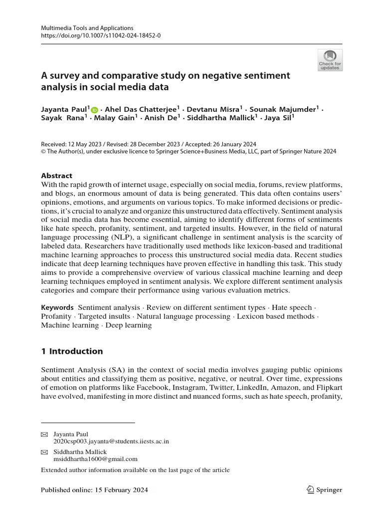 A Survey and Comparative Study On Negative Sentiment Analysis in Social Media Data | PDF | Deep ...