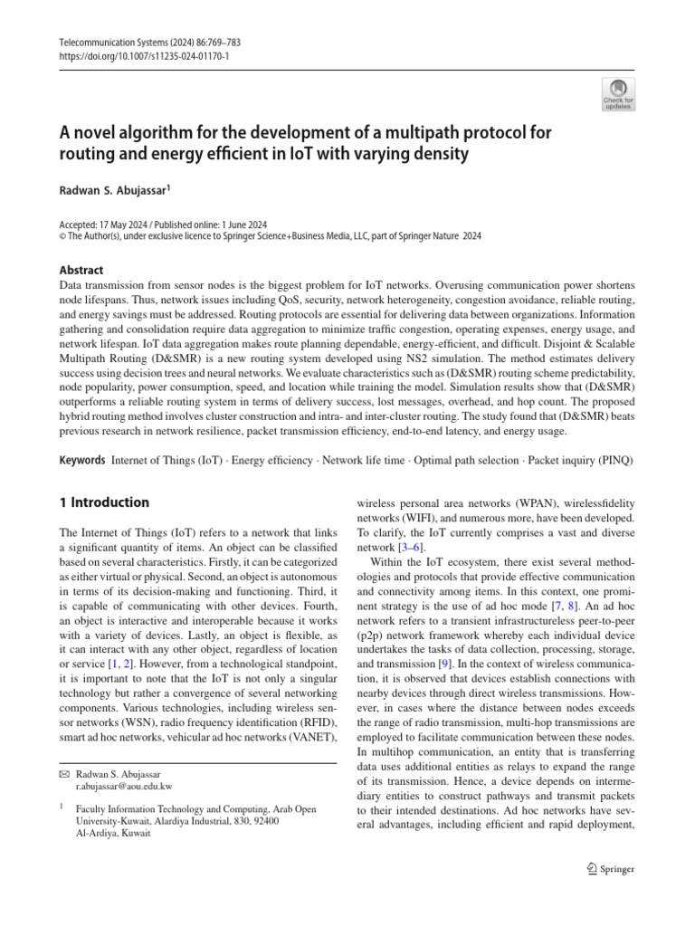 A novel algorithm for the development of a multipath protocol for routing and energy efficient ...