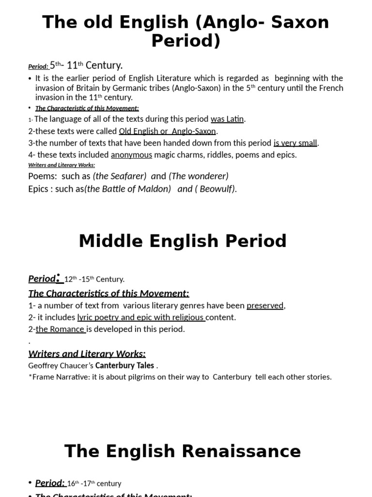Introduction To The Lit Periods - Timeline - Lecture 1 | PDF | English Literature | Epic Poetry