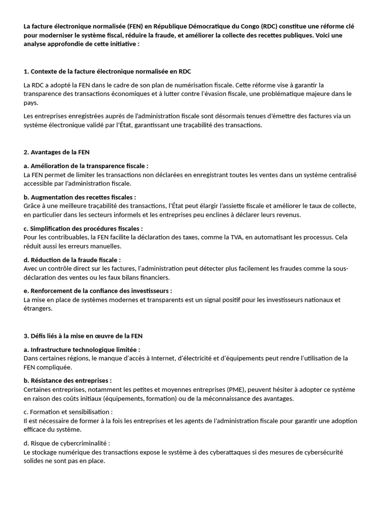 Impact de la Facture Électronique en RDC | PDF | Impôts | Facture