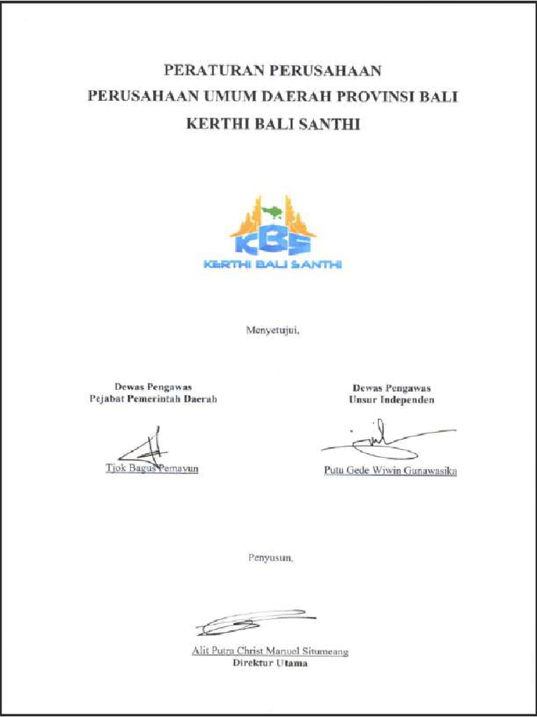 Peraturan Perusahaan Kerthi Bali Santhi | PDF