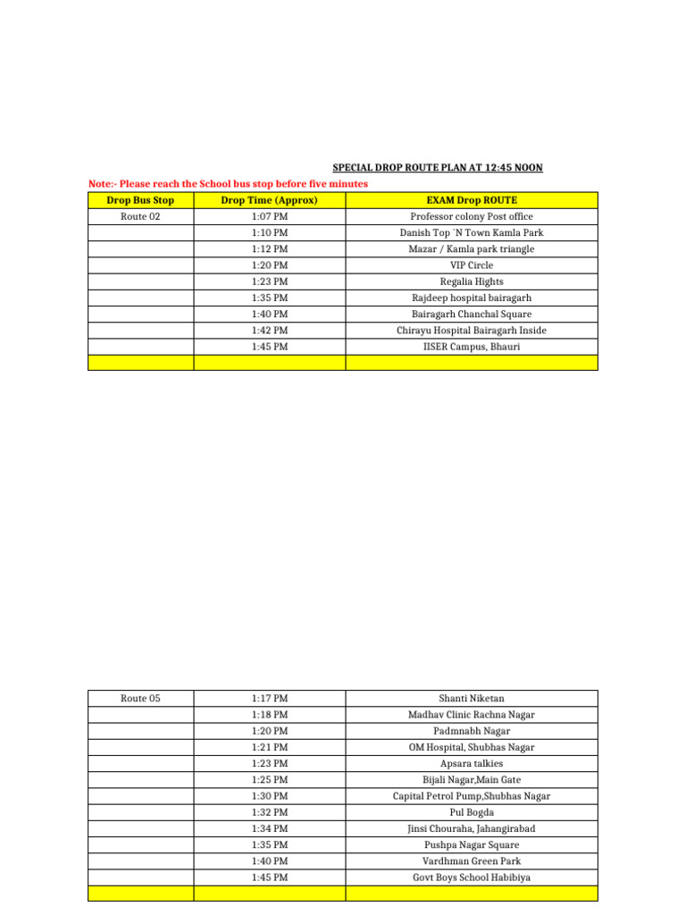 26 Buses Special Drop Route Plan For Exam Students at 12.45 Noon | PDF