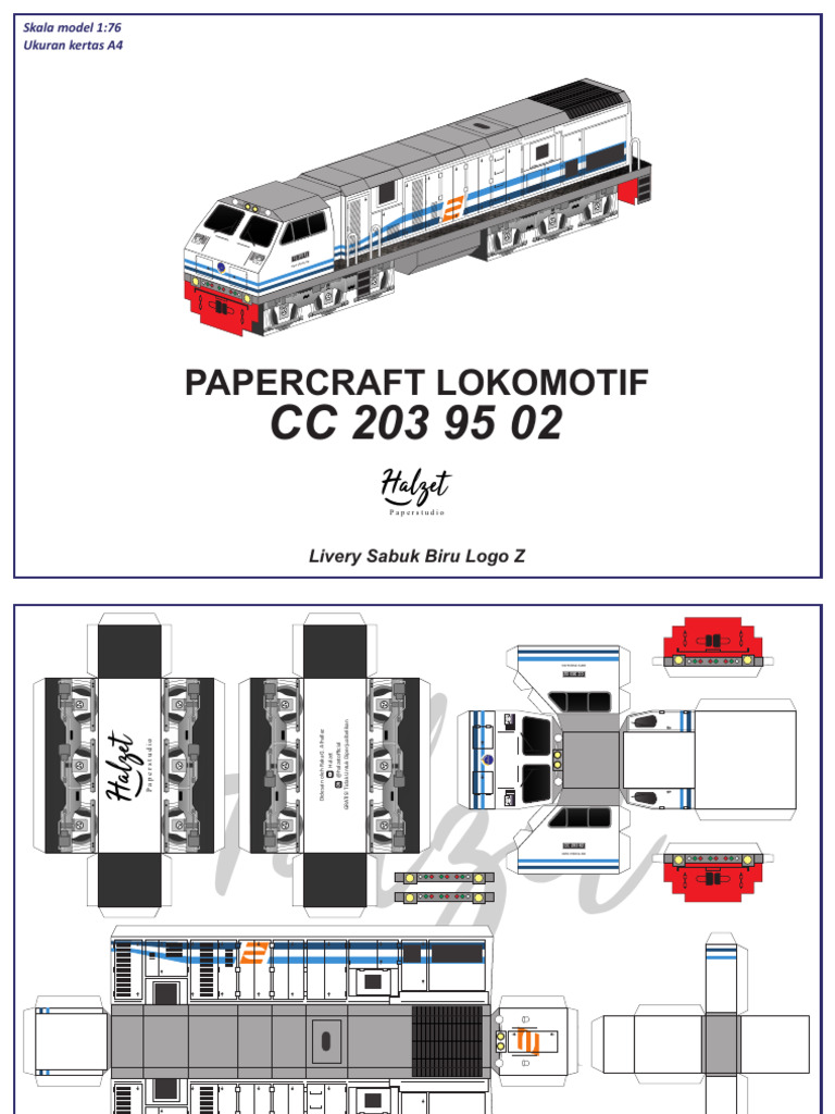 (Halzet) Papercraft Lokomotif CC 203 HD - Livery Sabuk | PDF