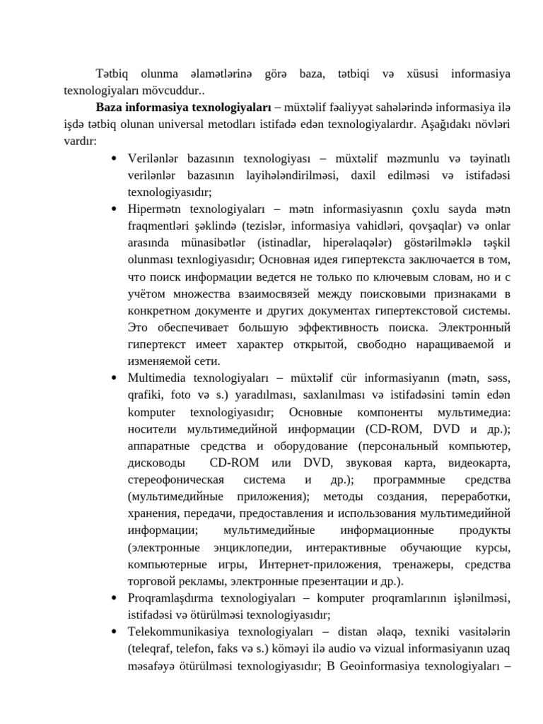 Baza Informasiya Texnologiyalari | PDF