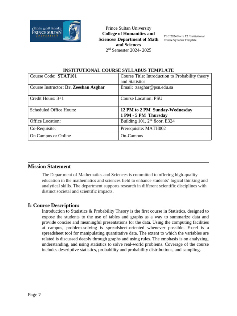 Course Syllabus 101 242 | PDF | Statistics | Probability Distribution