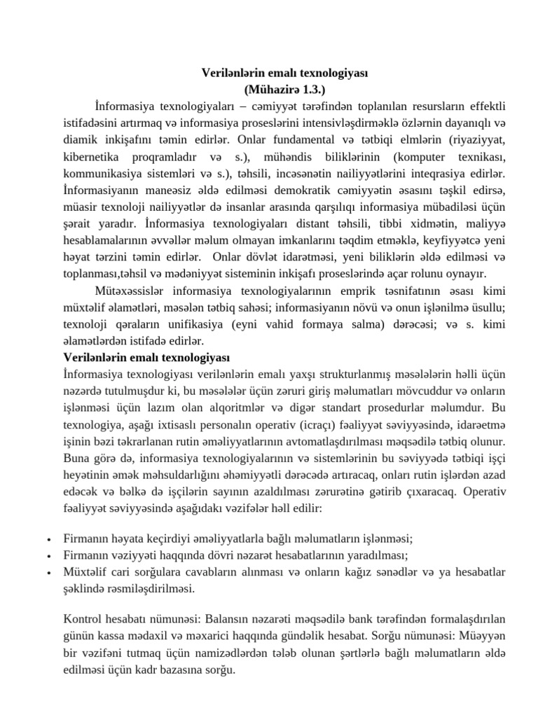 Verilenlerin Emali Infor Texnologiyalari | PDF