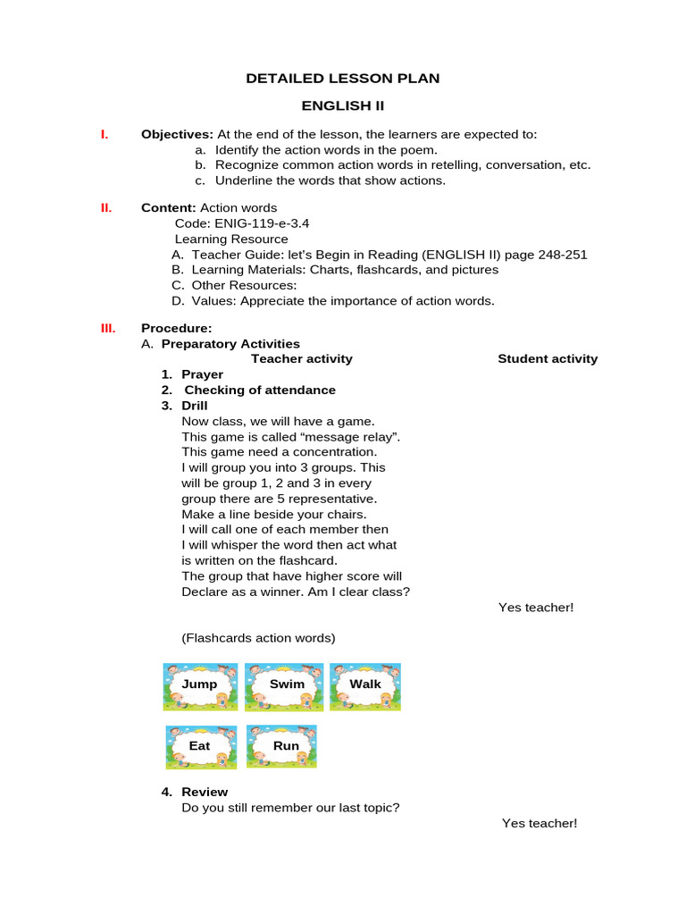 Action Words Lesson Plan | PDF | Lesson Plan | Learning