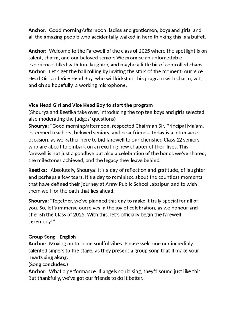Script for Farewell | PDF