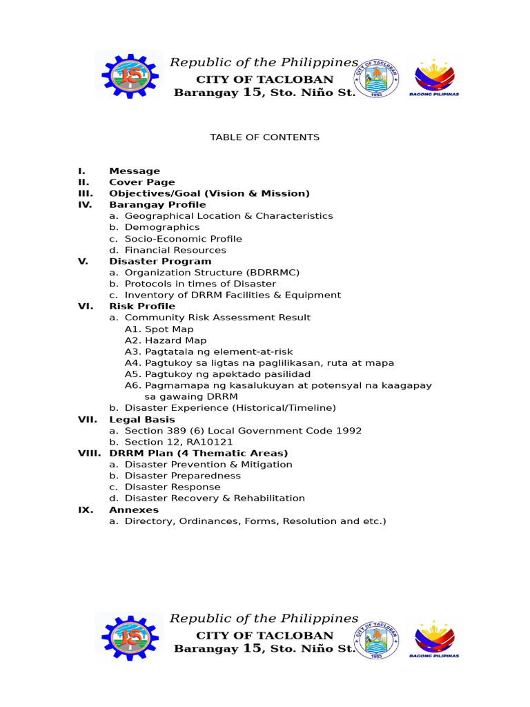 BDRRM (Table of Contents, Local Code & Implementing Guidelines) | PDF ...