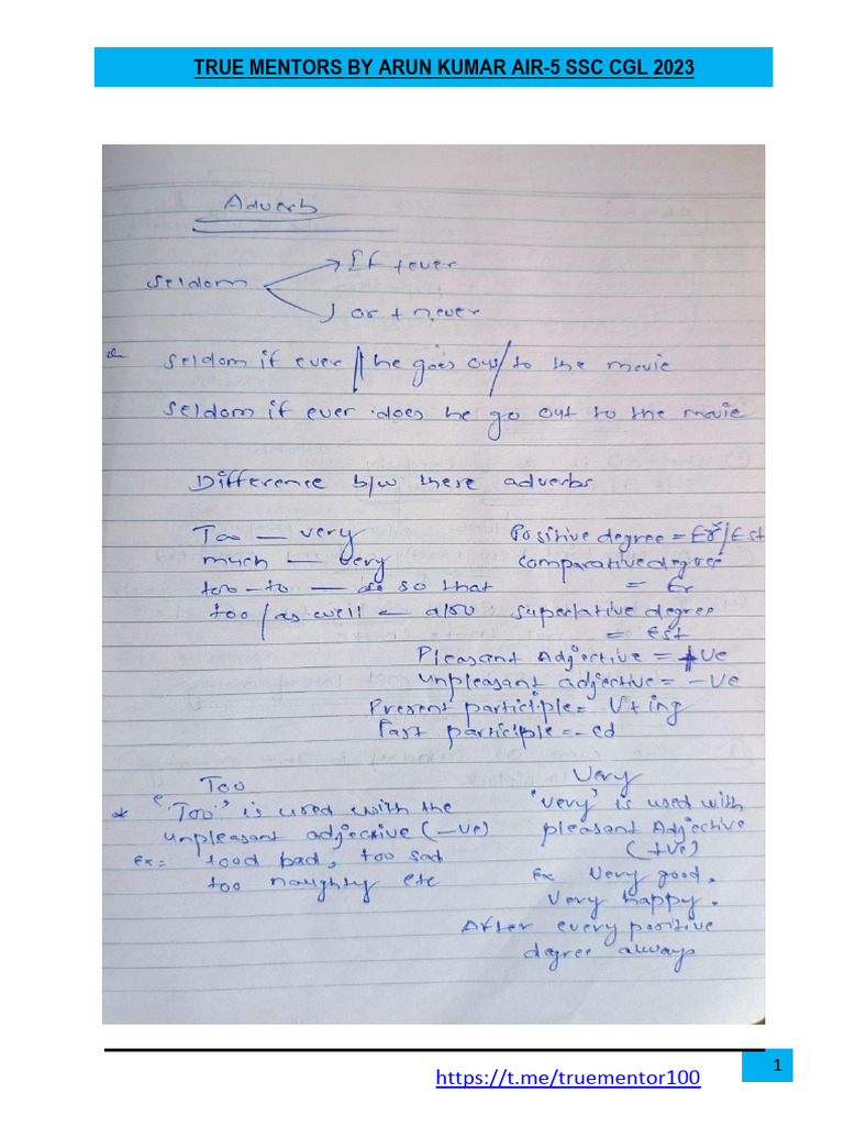 Adverb Chapter Notes by Arun Kumar AIR-5 | PDF