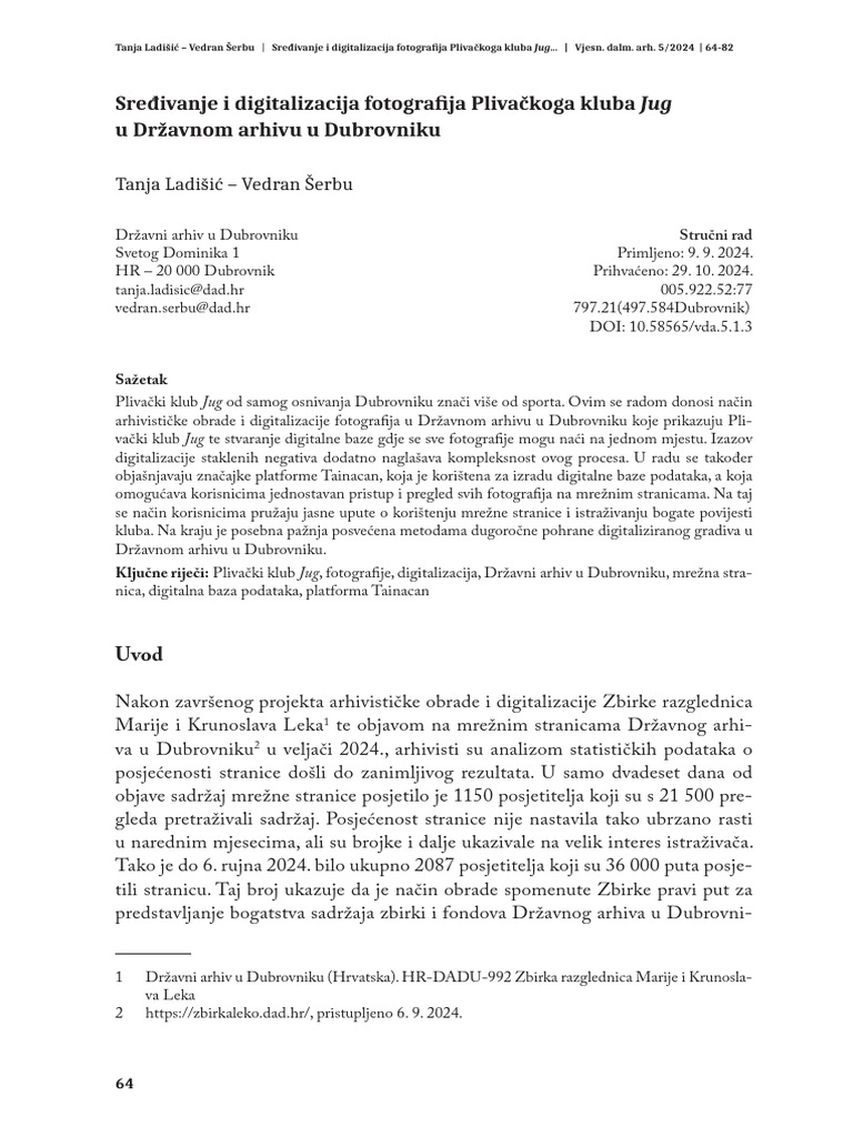 Vjesnik Dalmatinskih Arhiva Br. 5, 2024 | PDF