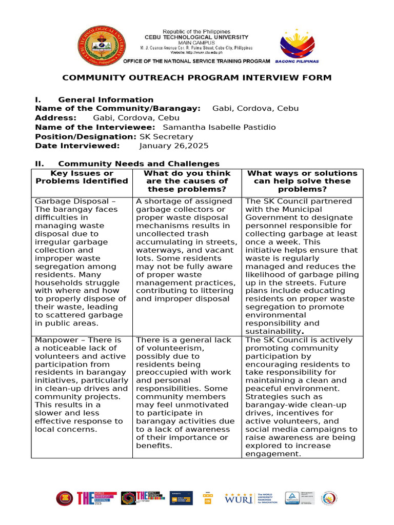 Community Outreach Interview Form (1) | PDF | Waste Management | Waste