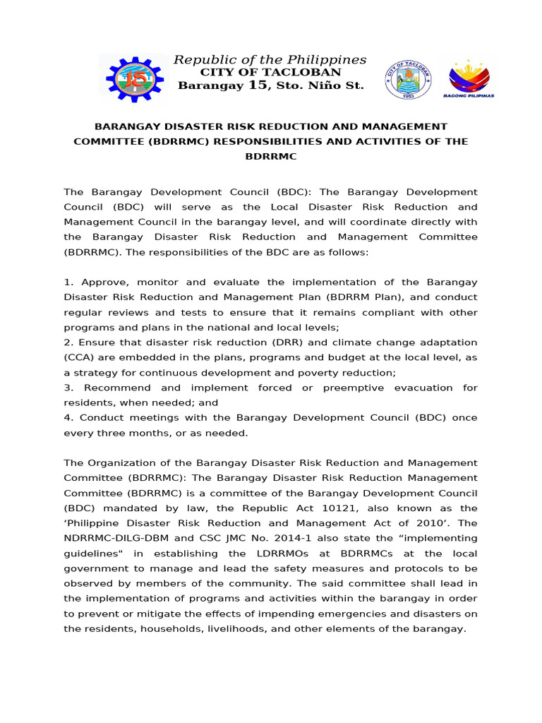 Tacloban Barangay Disaster Management Guide | PDF | Emergency ...