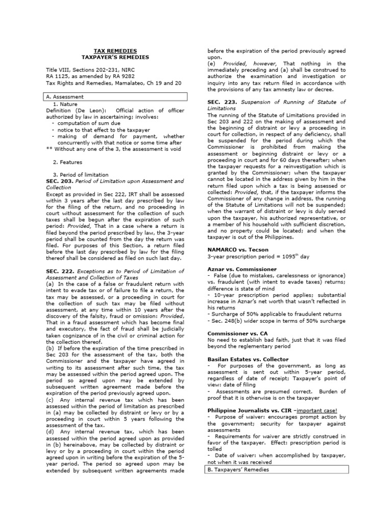 tax remedies_reviewer | PDF | Taxes | Tax Refund