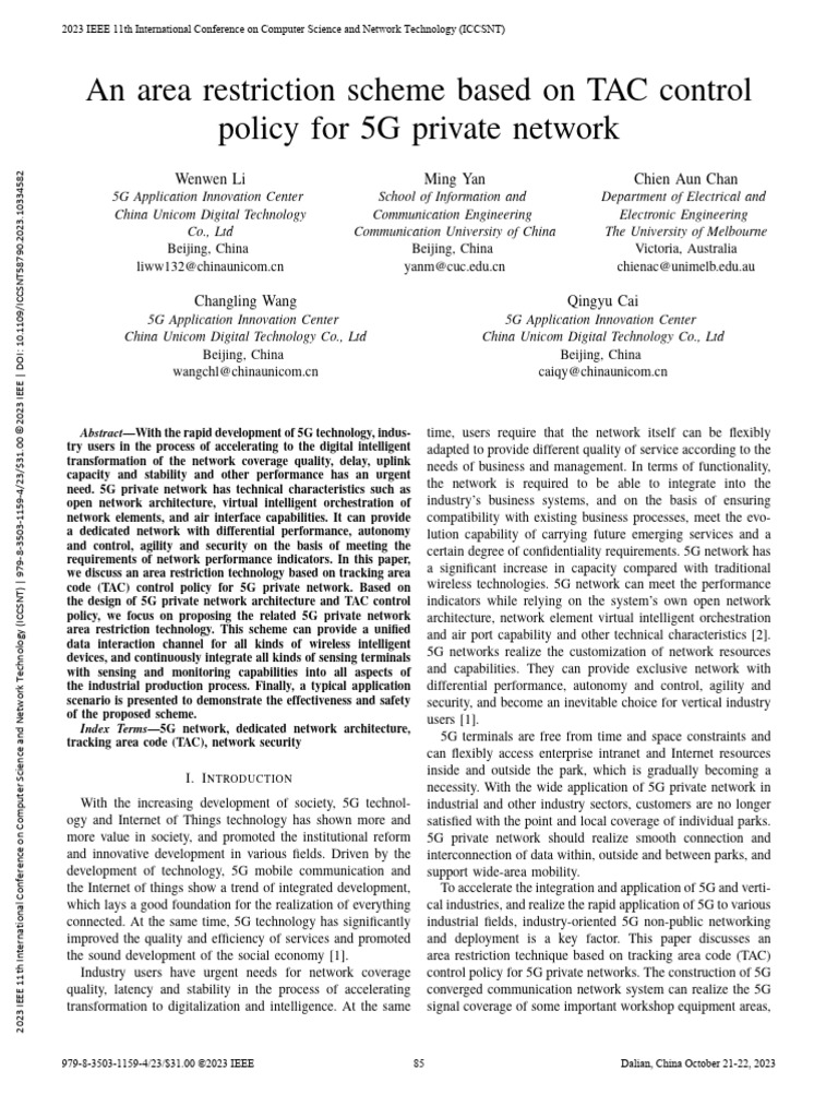 TAC Control for 5G Private Networks | PDF | Computer Network | Internet ...