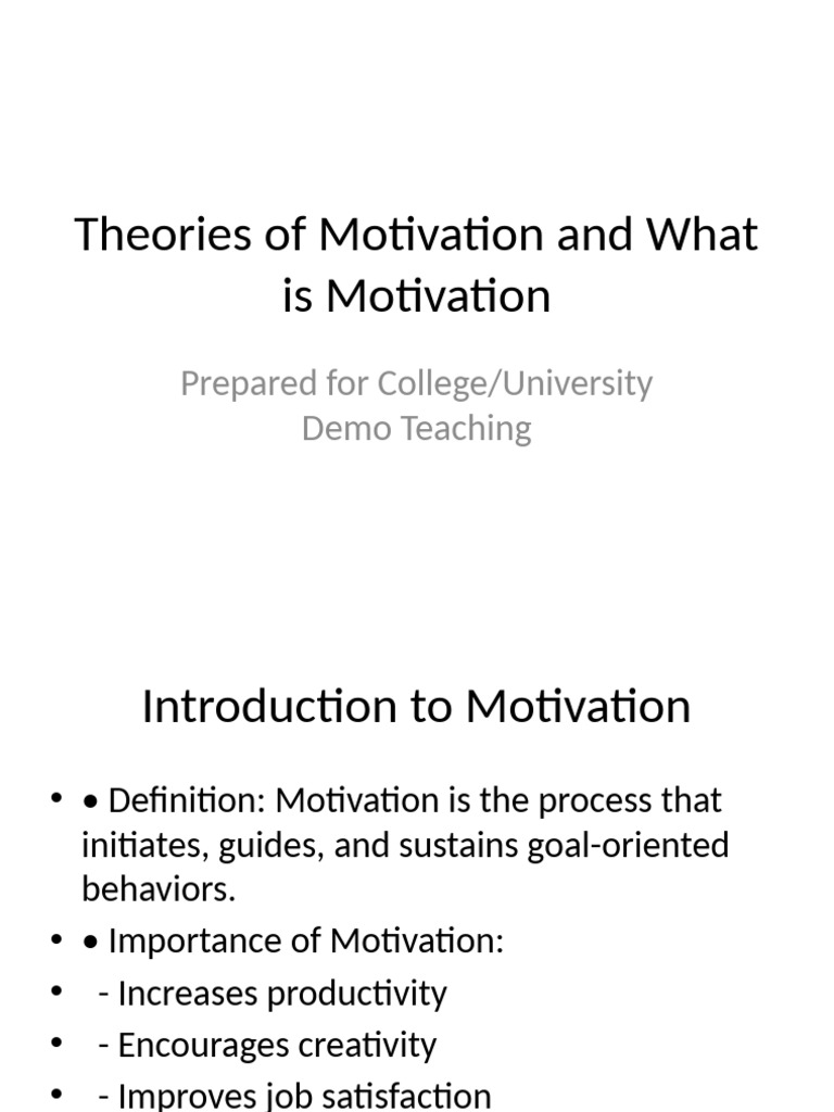 Theories of Motivation Demo Teaching | PDF