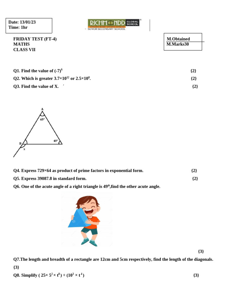 Rgs Class7 Maths ft4 CBSE | PDF