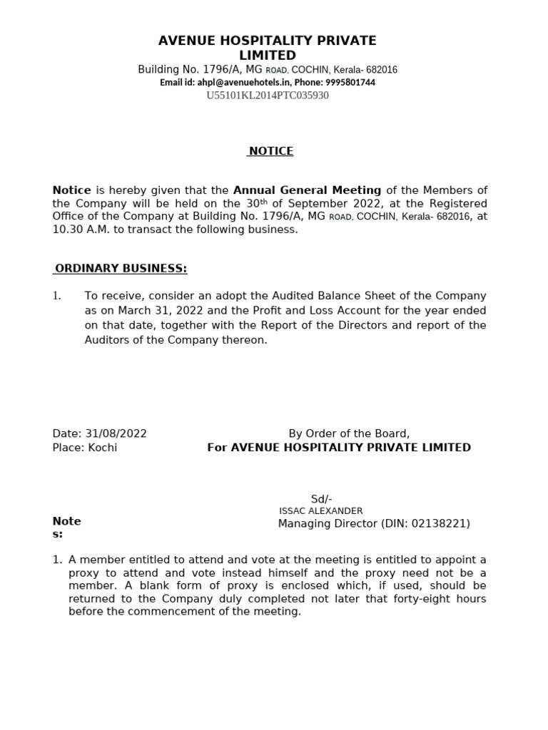 Notice of AGM | PDF