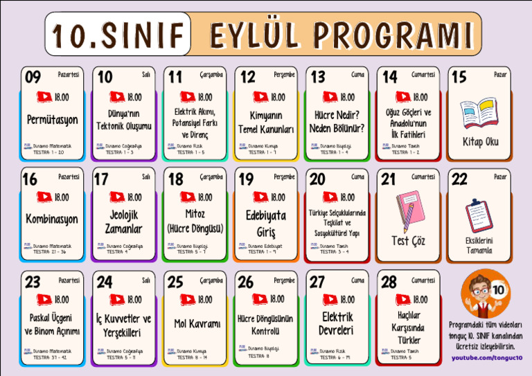 10.sınıf Eylul Programi 2024-2025 | PDF