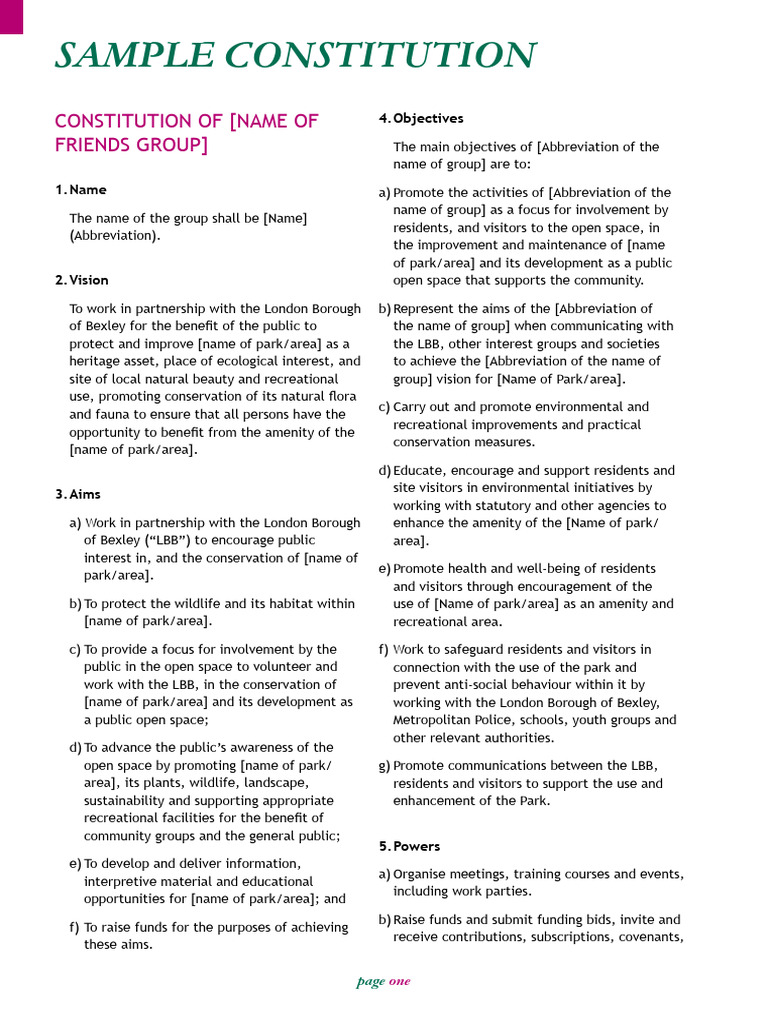 Friends Group Sample Constitution | PDF | Parks | Justice