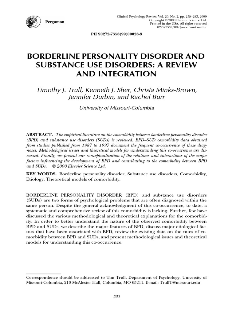Borderline Personality Disorder and Substance Use Diso 2000 Clinical Psychol | PDF | Borderline ...