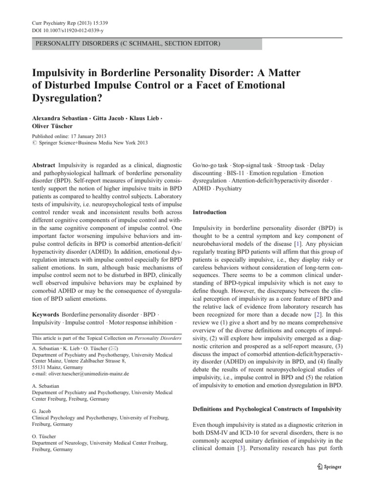 Sebastian - Impulsivity in Borderline Personality Disorder | PDF ...