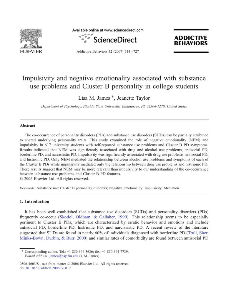 College Students: Impulsivity & PDs | PDF | Personality Disorder ...