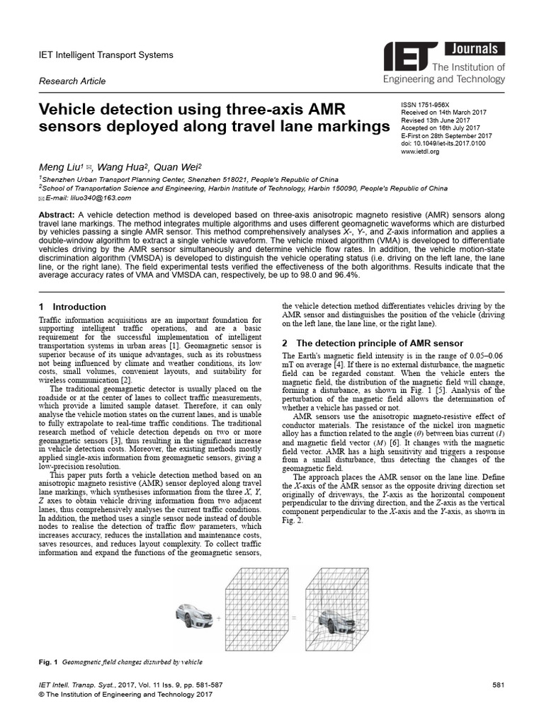 IET Intelligent Trans Sys - 2017 - Liu - Vehicle Detection Using Three Axis AMR Sensors Deployed ...