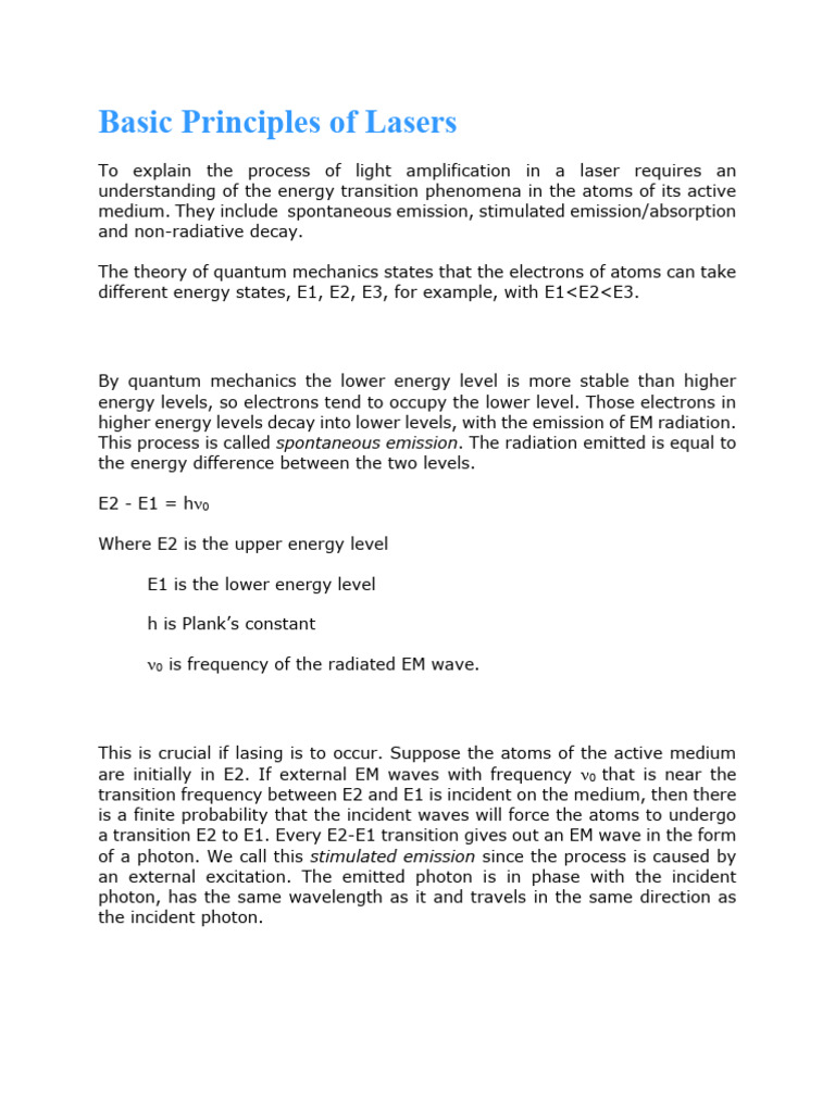 Basic Principles of Lasers | PDF | Applied And Interdisciplinary ...