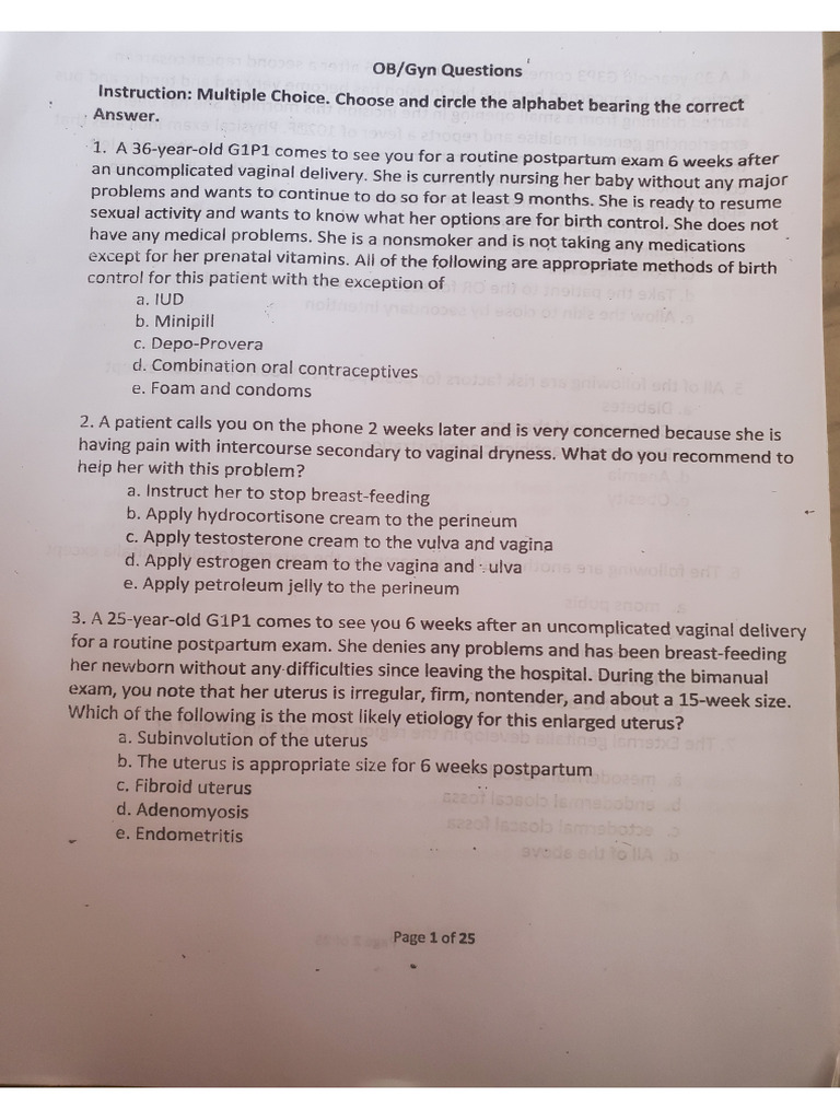 OBGYn Questions CU State Board | PDF