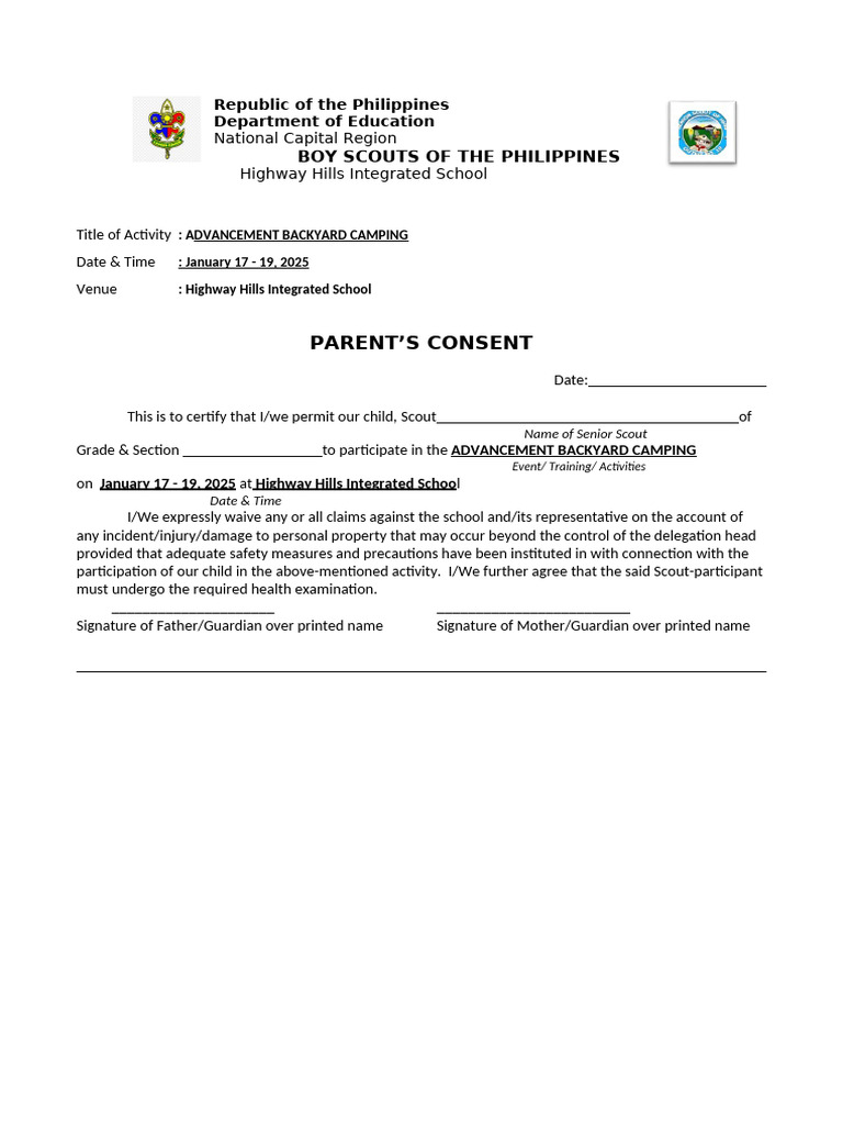 Parents Consent BC Form | PDF