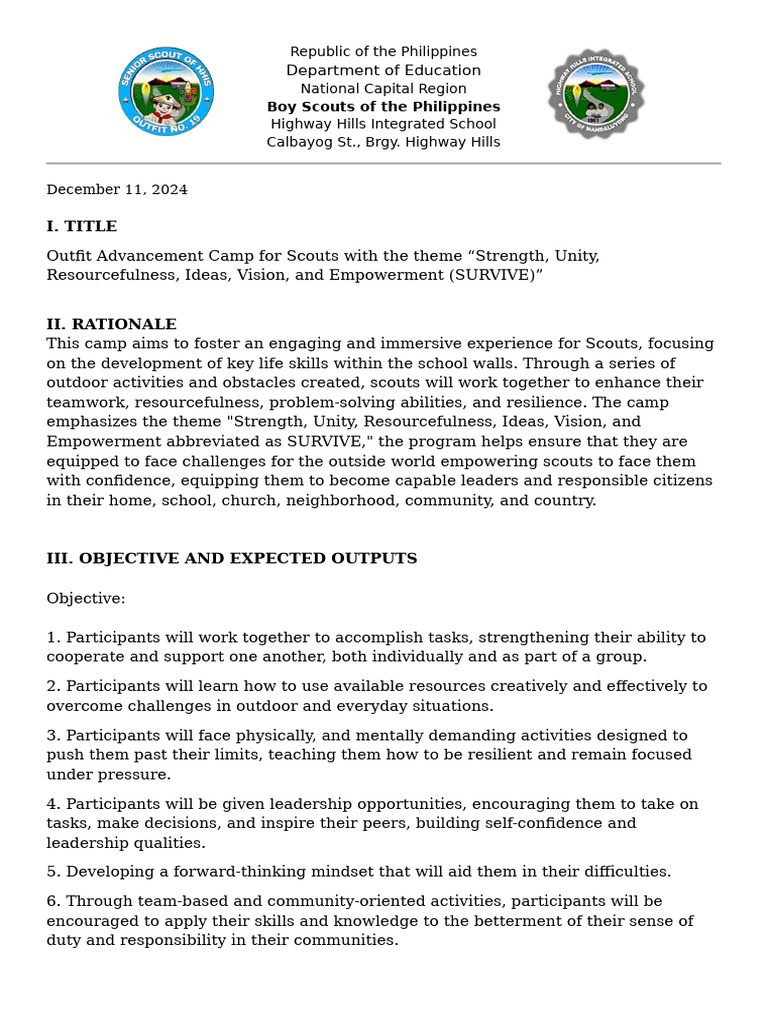 Scouts SURVIVE Camp: Skills & Leadership | PDF | Empowerment | Leadership