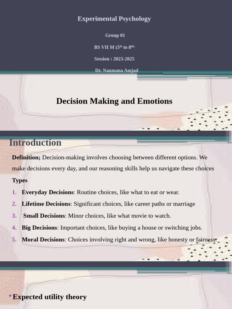 Group 1 Presentation | PDF | Decision Making | Emotions
