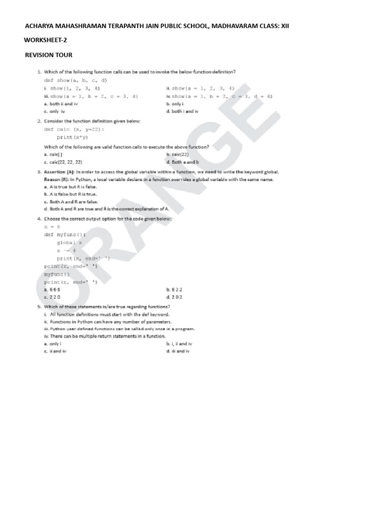 Class XII Revision Worksheet 2 | PDF