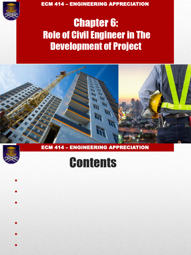 CHAPTER 6 Role of Civil Engineer in The Development of Project | PDF ...