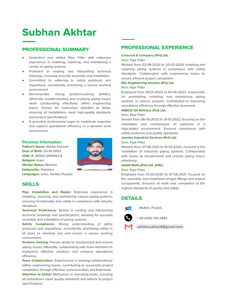 Subhan Akhtar_Resume (1) (1) | PDF | Safety | Machinist