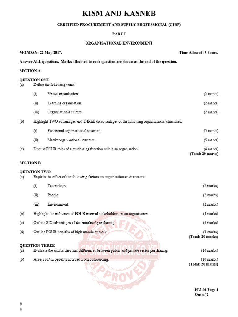CPSP Part I Organisational Environment 1 | PDF | Procurement ...