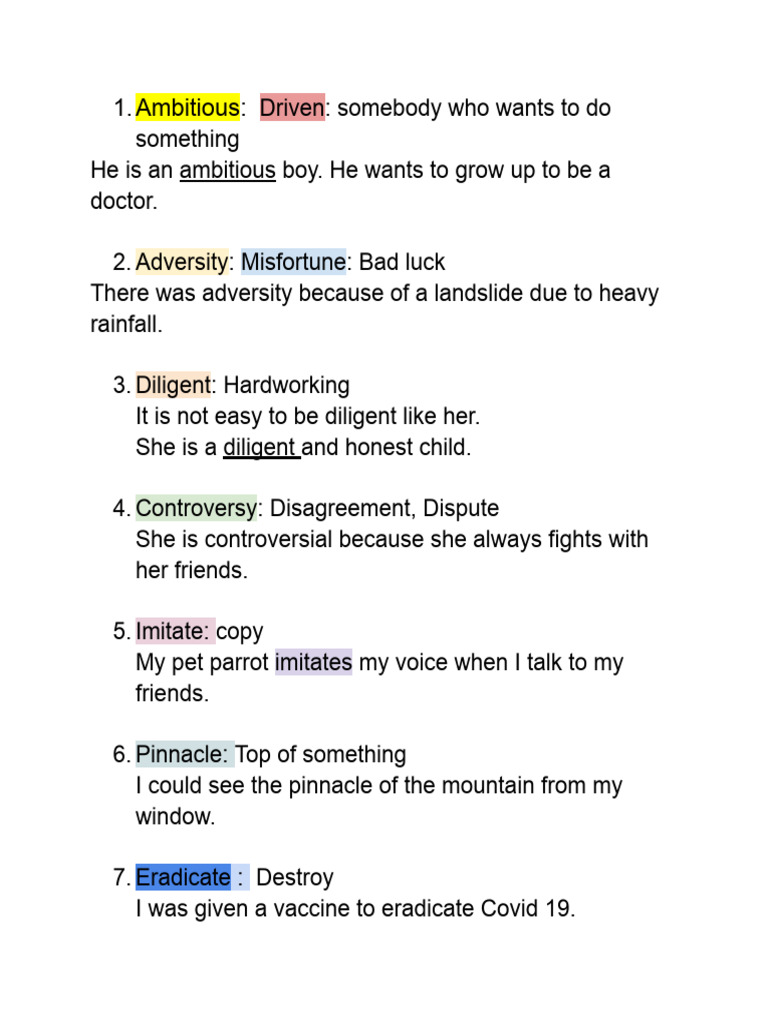 Vocabulary Words with Definitions | PDF