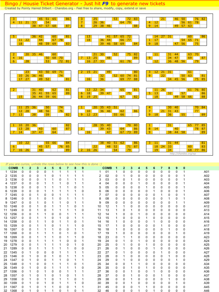 Idoc - Pub Bingo Housie Ticket Generator Excel Sheet | PDF