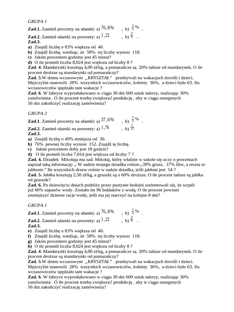 Praca Klasowa-Procenty | PDF