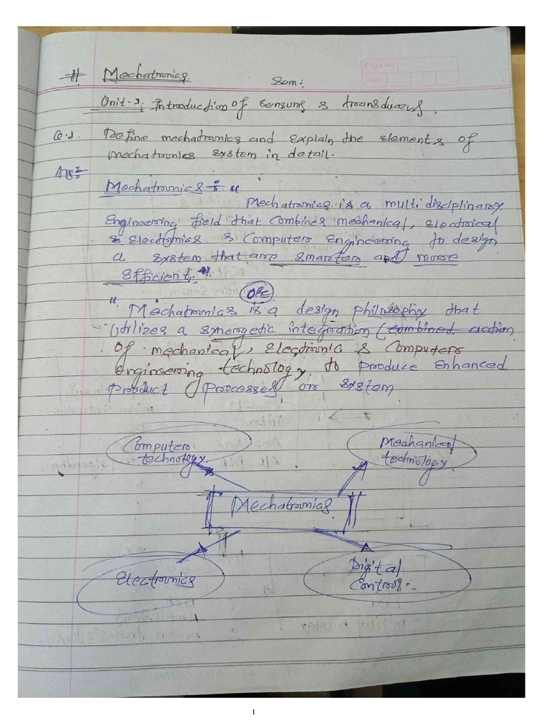 Mechatronics Unit 1 | PDF