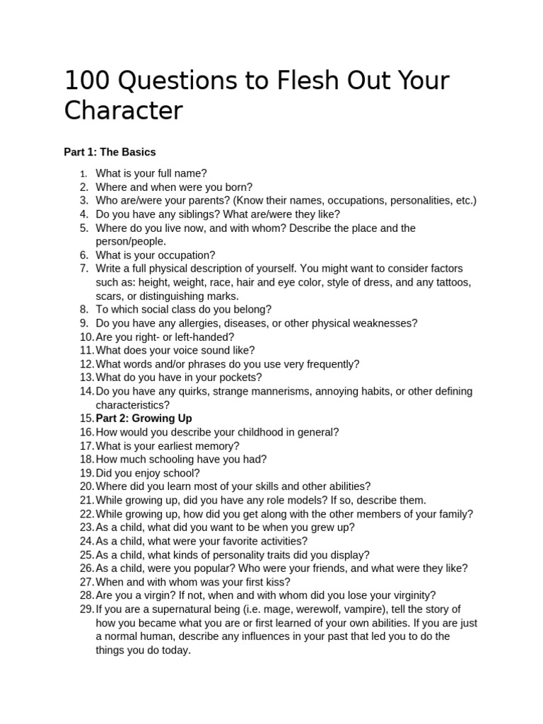 Character Development Questions | PDF | Behavioural Sciences | Social Psychology