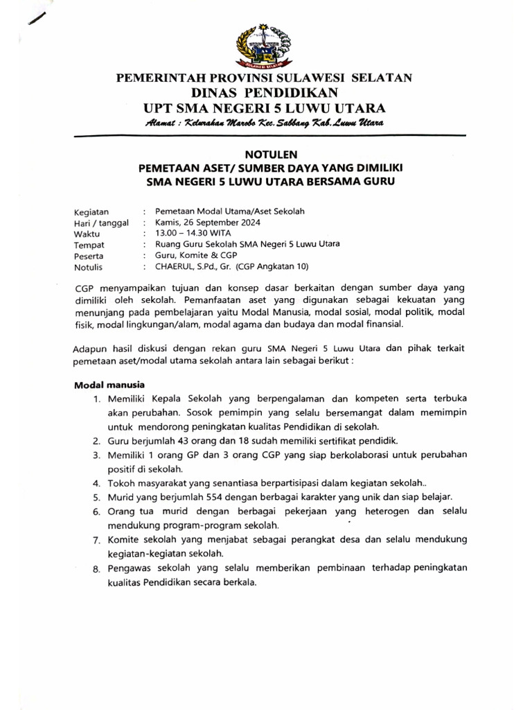 Notulen Diskusi Bersama Guru Dan Komite | PDF