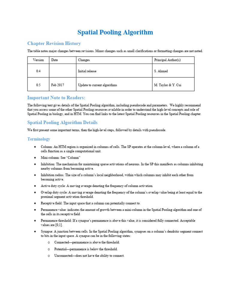 Spatial Pooling for AI Researchers | PDF | Dendrite | Iteration