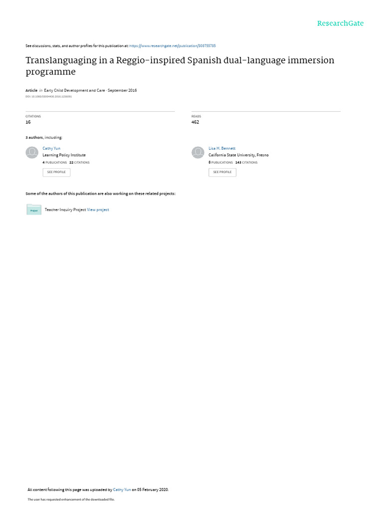 Translanguaging in a Reggio inspired Spanish dual language immersion ...