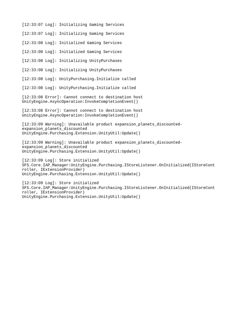Unity Gaming Services Initialization Log | PDF