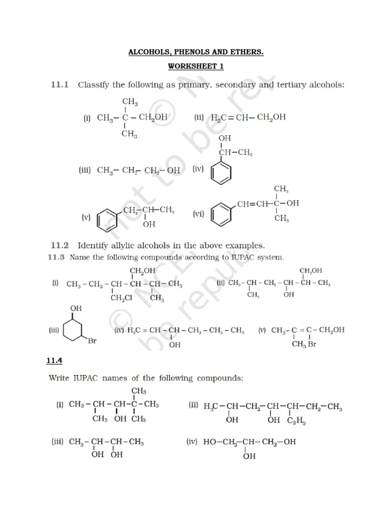 Alcohols, Phenols, Ethers WS1 | PDF