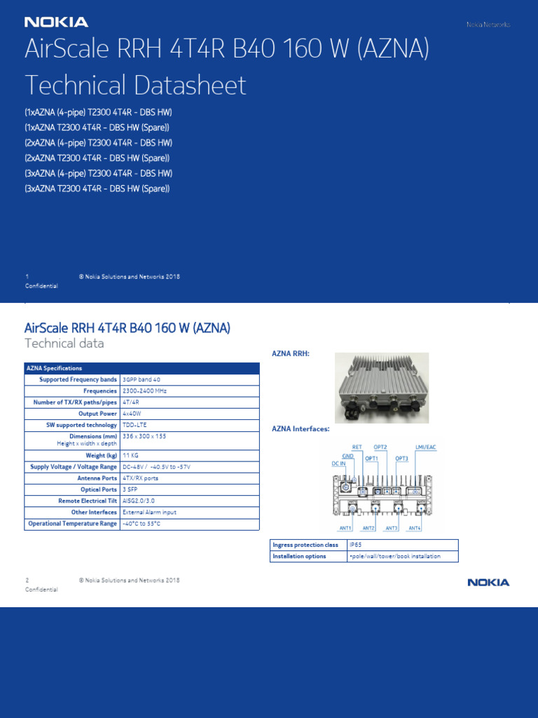 Nokia AirScale RRH 4T4R B40 Datasheet | PDF