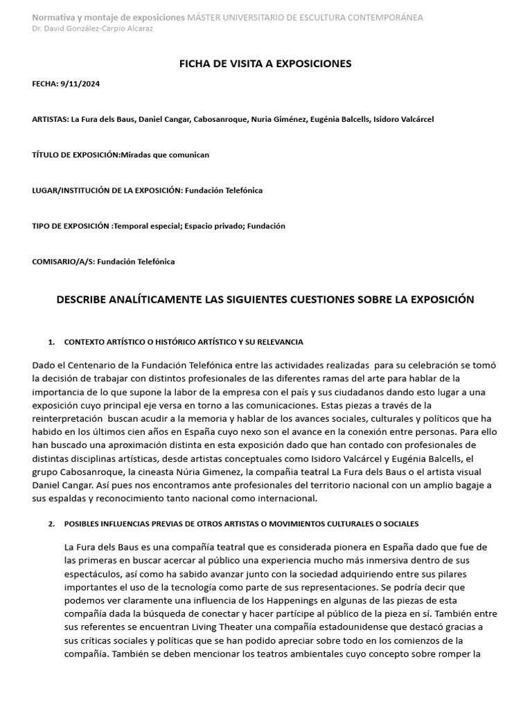 Ficha de Visita A Exposiciones Anamaria Cimpeanu 1 | PDF | Museo ...